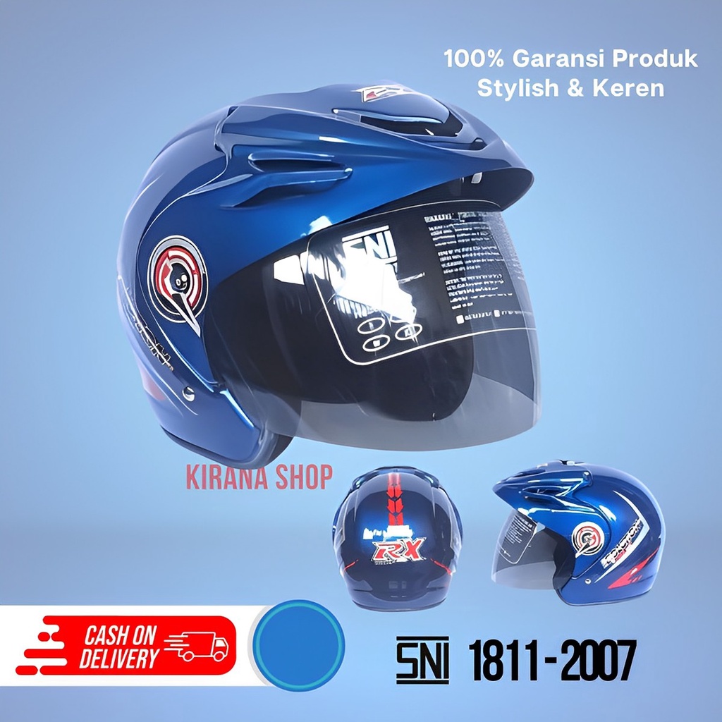 Jual Helm SNI Half Face Dewasa Pria Dan Wanita Polos Warna Biru Tua ...