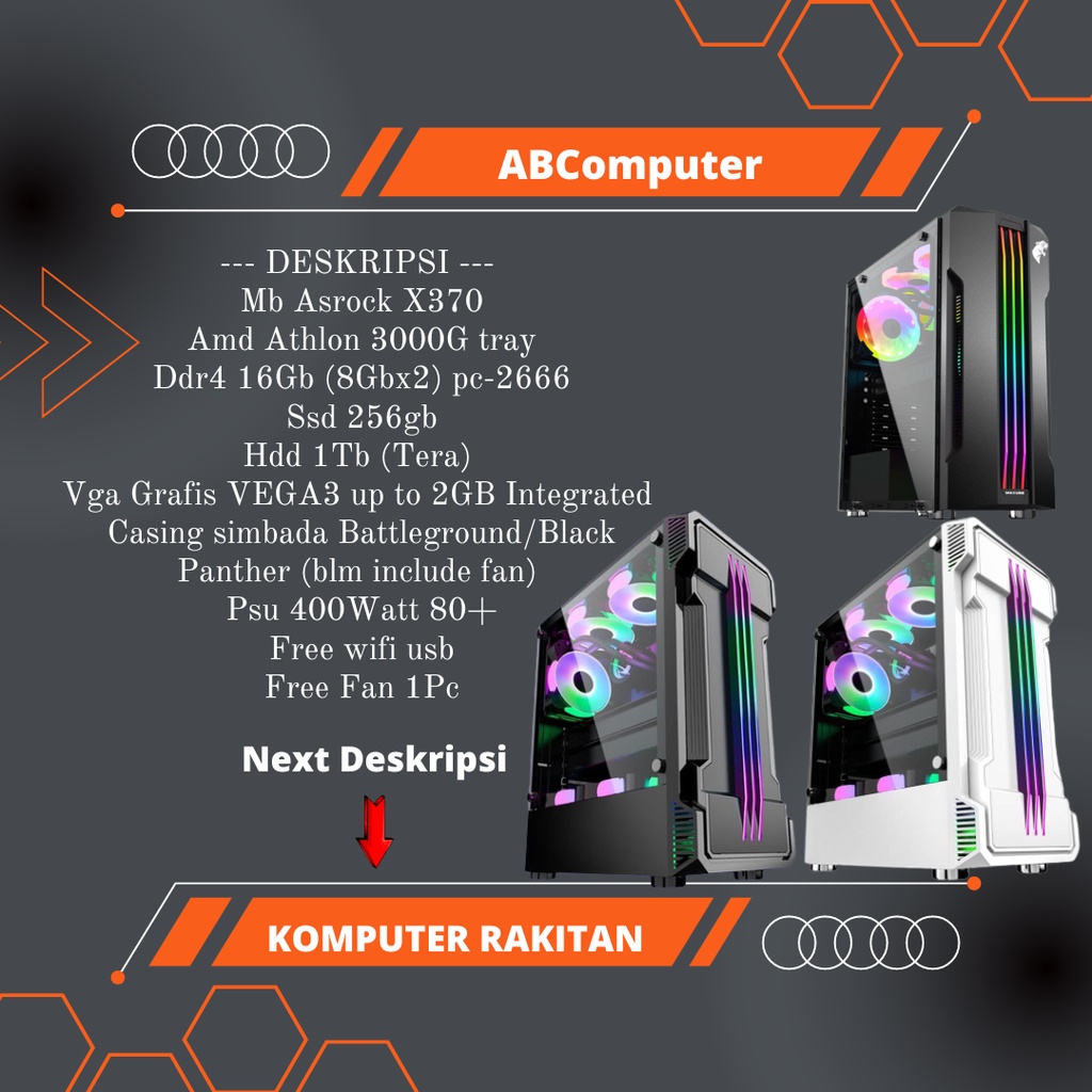 Jual pc rakitan komputer amd athlon 3000g ddr4 16gb ssd 256 mantap ...