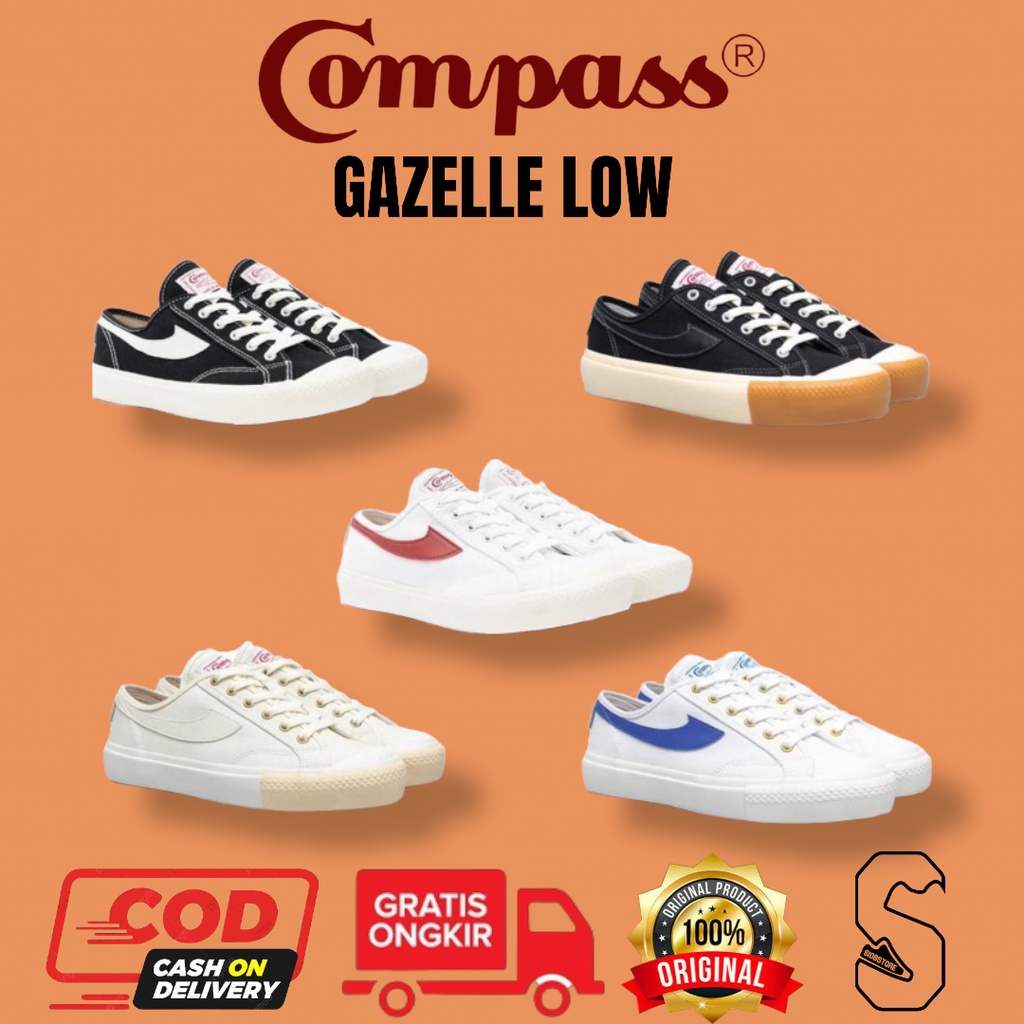 Jual SEPATU COMPASS GAZELLE LOW BLACK GUM LOW / GAZELLE BLACK WHITE ...