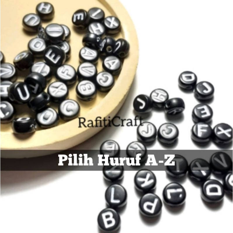 Jual (Pilih Huruf A-Z) Manik Huruf Hitam Pipih Mote Monte Huruf Alfabet ...