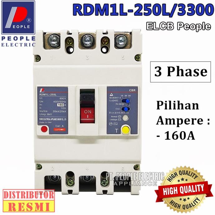 Jual ELCB PEOPLE RDM1L-250L/3300 3P 160A, 200A, 250A people33 Murah ...