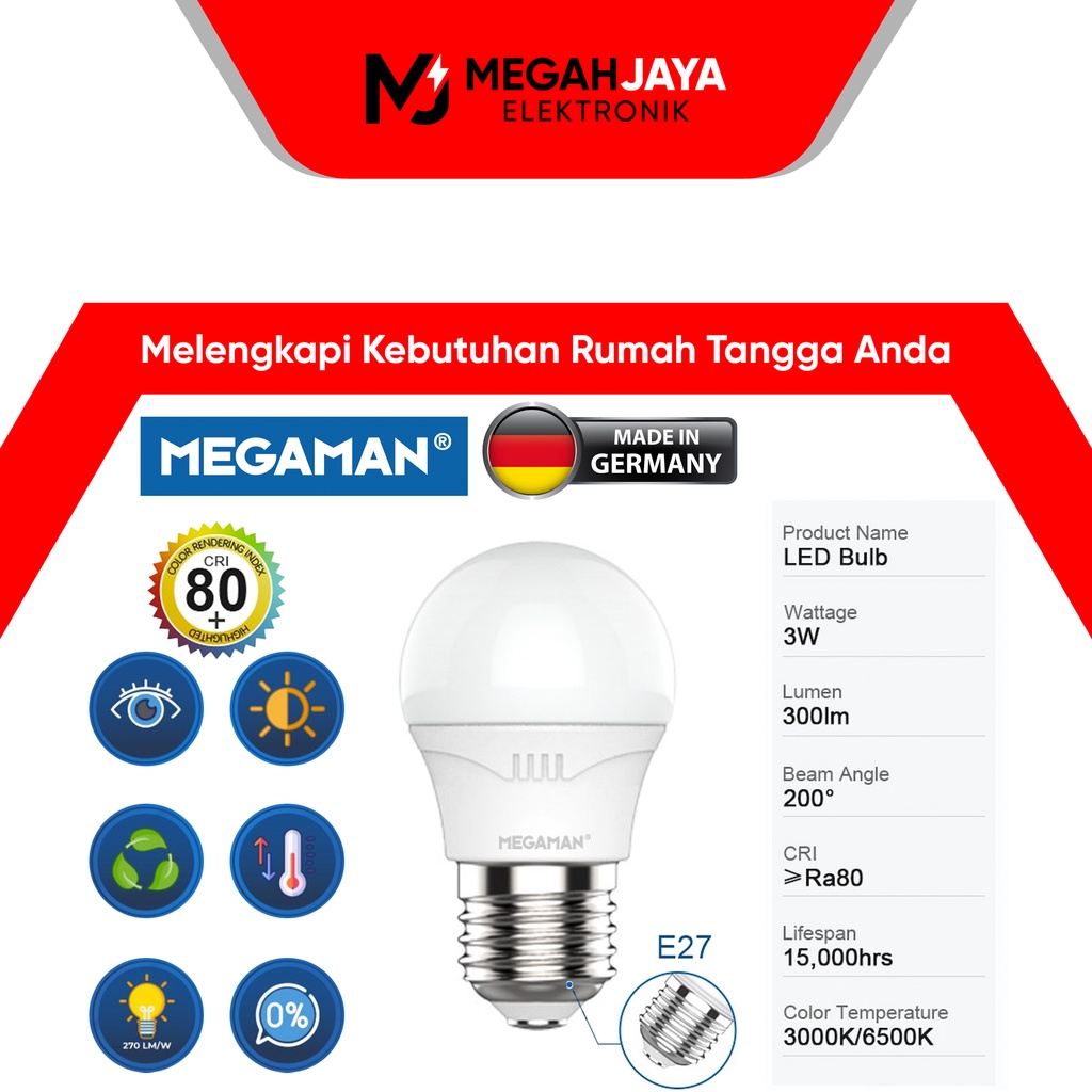 Jual [COD READY] LAMPU LED / BOHLAM MEGAMAN A-BULB / YTA50Z1 3W / 3 W / 3 WATT 6500K / 3000K ...