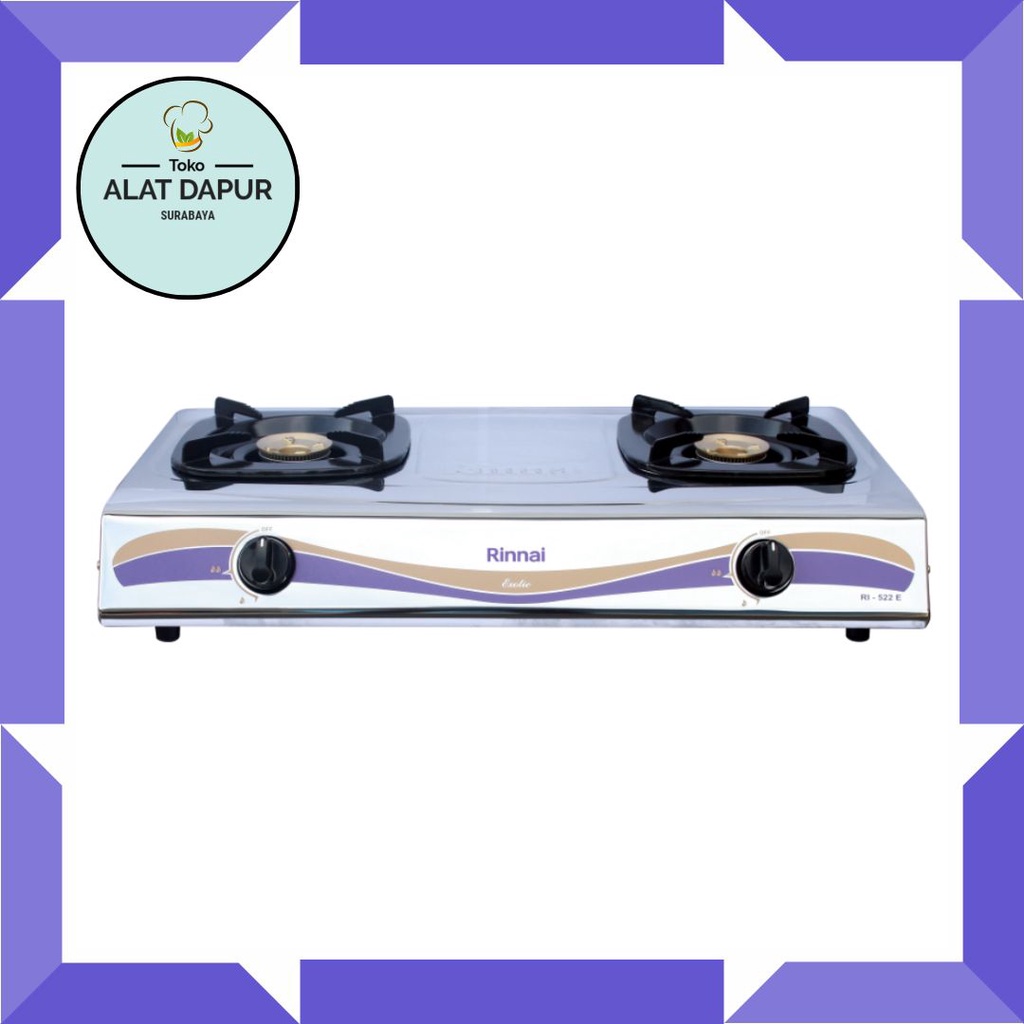 Jual Kompor Gas Rinnai 2 tungku Stainless RI 522E - 522 E Api Biru SNI ...