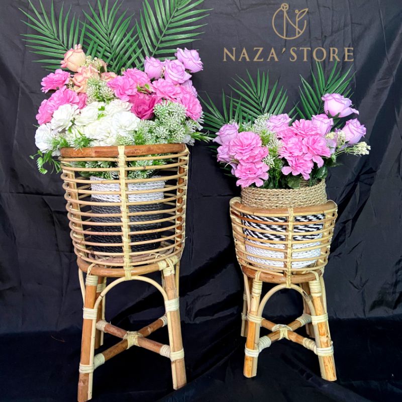 Jual Standing Pot Bunga Rotan Asli Sudah Vernis Tempat Vas Bunga ...