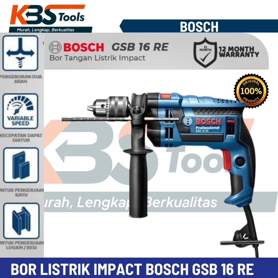 Jual BOSCH Bor Listrik Impact 13mm Beton Tembok GSB 16 RE 750 Watt ORIGINAL | Shopee Indonesia