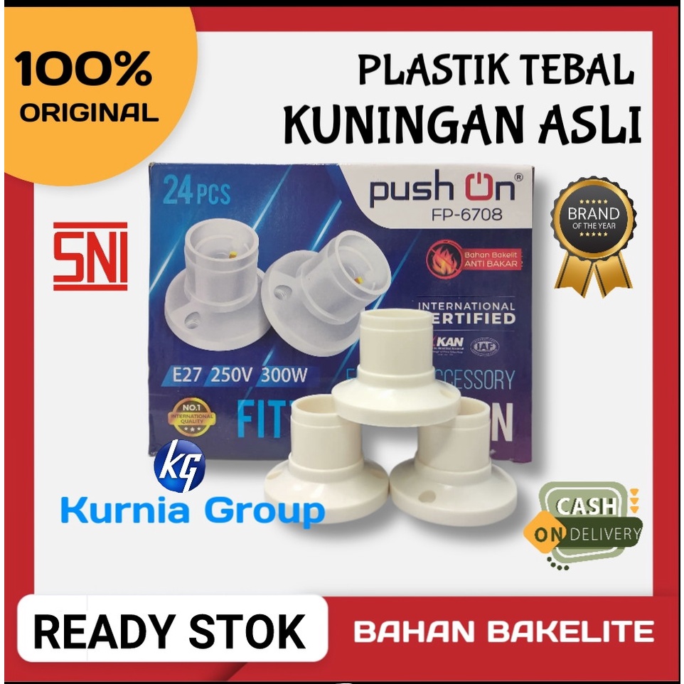 Jual PUSH ON Fiting Plafon PUTIH Bulat Bakelite Drat Kuningan Piting ...