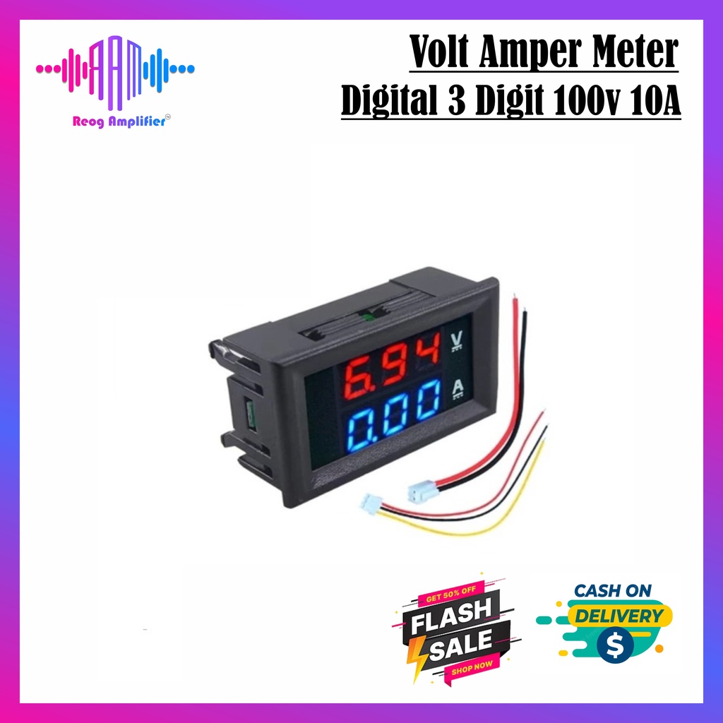 Jual Volt Amper Meter Digital 3 Digit 100v 10A | Shopee Indonesia