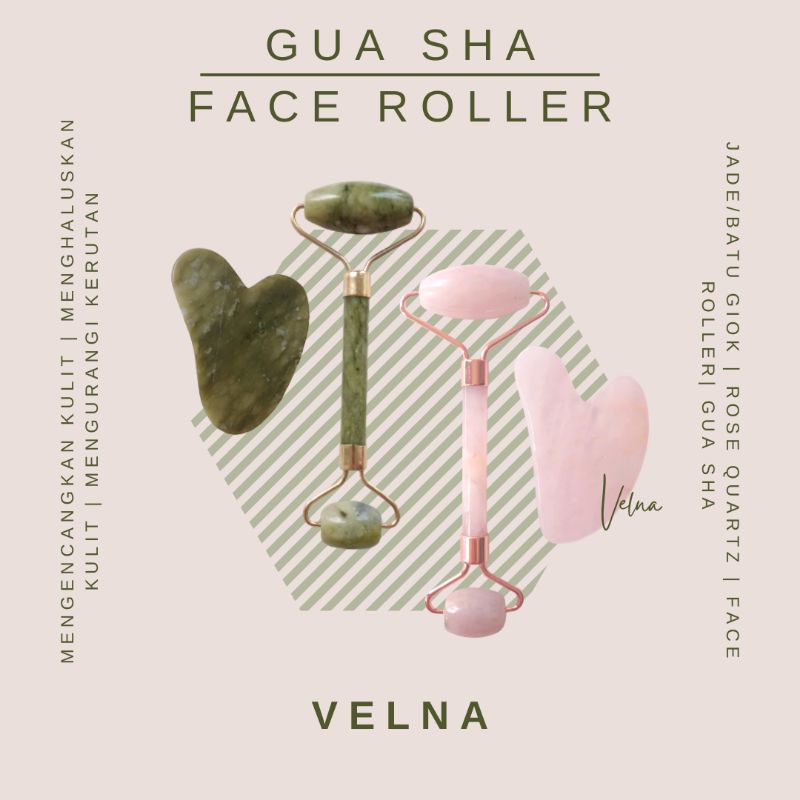 Jual Velna Jade Face Roller dan Gua Sha, Rose Quartz Grade A, Batu Giok ...