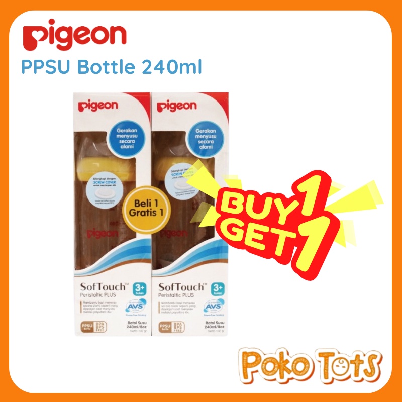 Jual Buy 1 Get 1 Pigeon PPSU Wide Neck Bottle 240ml Paket BONUS Botol Susu SofTouch Peristaltic ...