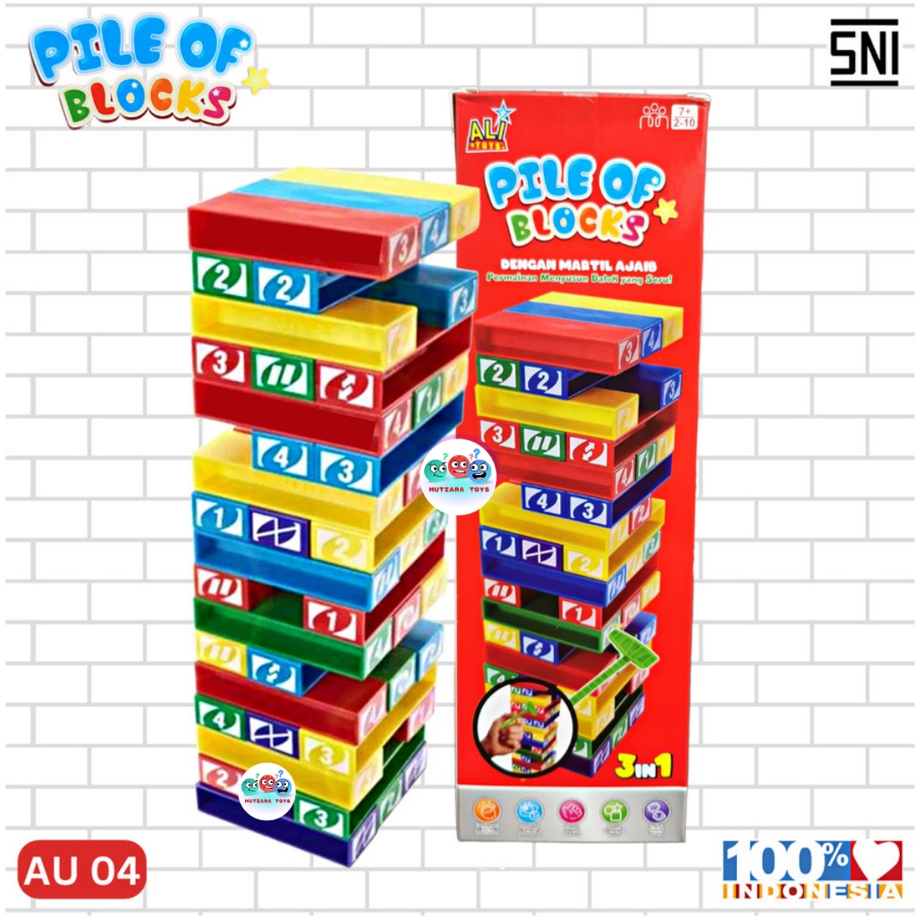 Jual MUTIARATOYS Mainan Anak Pile of Blocks 3 in 1 / Tumpuk Balok AU 04 ...