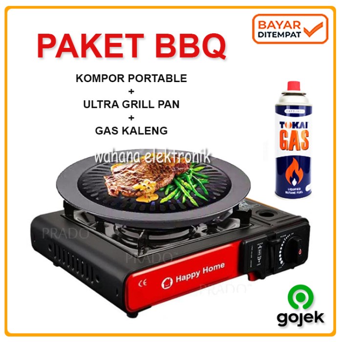 Jual PAKET KOMPOR PORTABLE + BBQ ULTRA GRILL PAN + GAS KALENG | Shopee ...