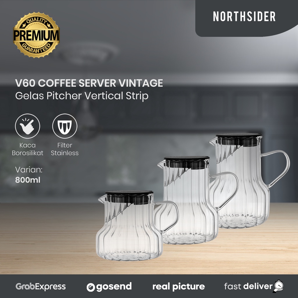 Jual V60 coffee server kopi gelas pithcer air vintage vertical strip JS ...