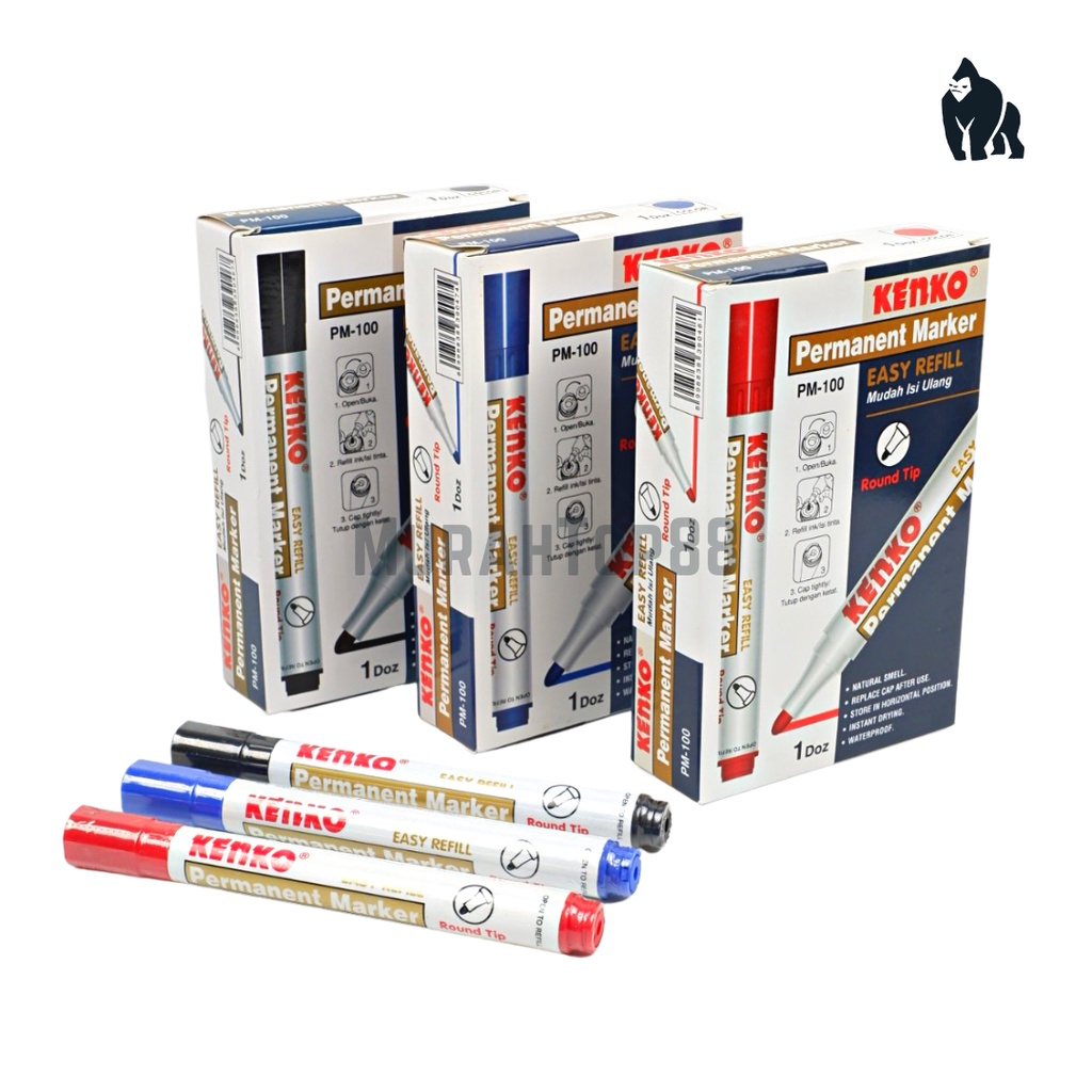Jual Kenko Permanent Marker PM-100 Hitam Biru Merah / Spidol Permanen ...