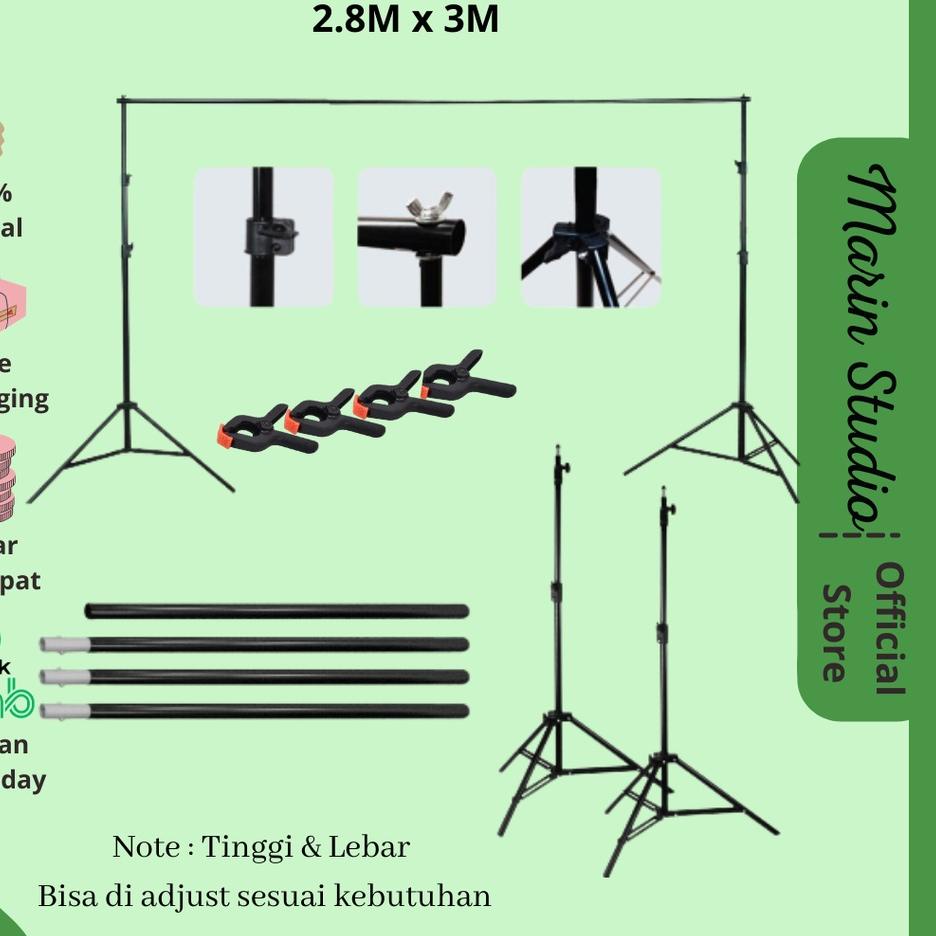 Jual Baru Puas Bracket Stand Backdrop 2.8M x 3M Stand Background Foto Studio Besi Tiang ...