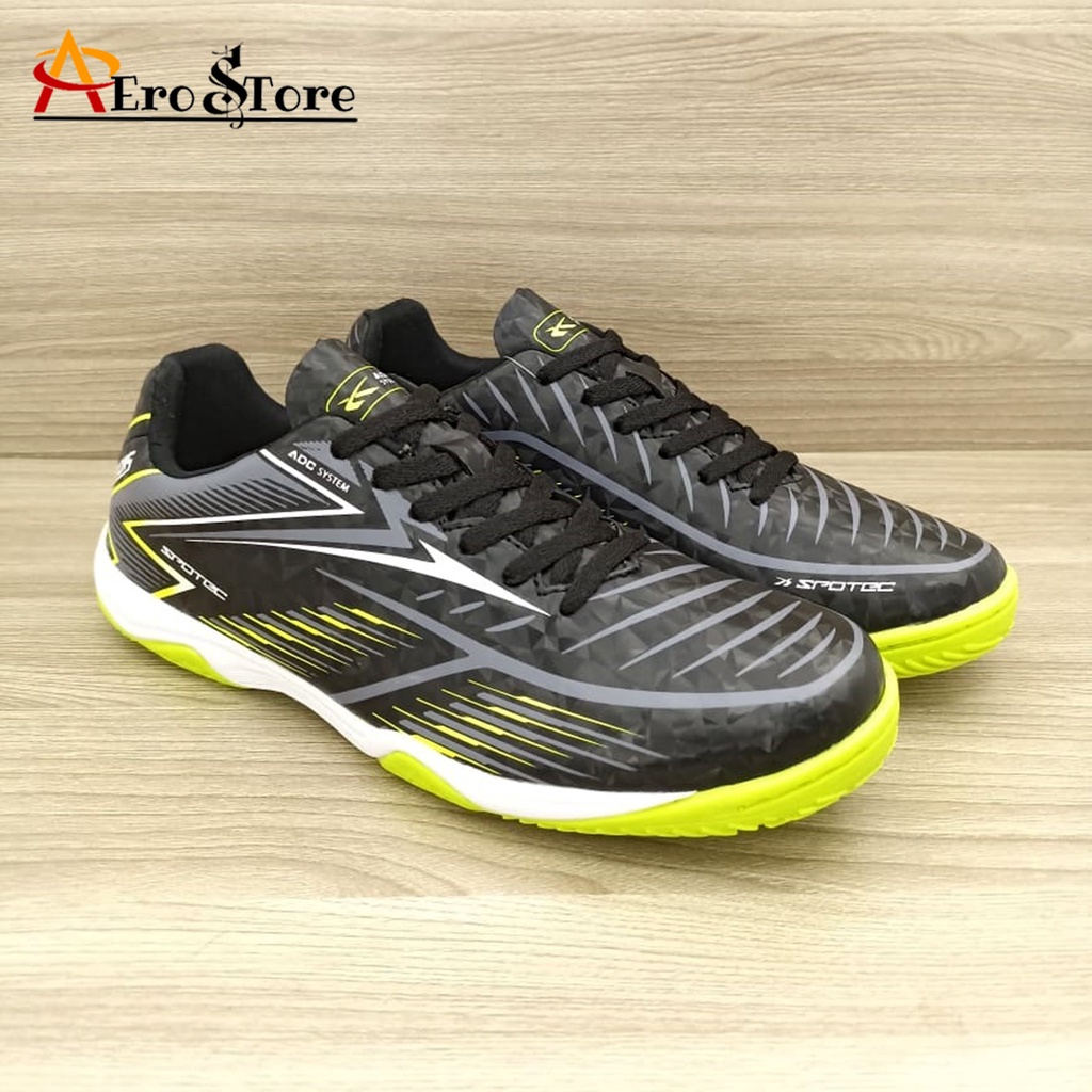 Jual SPOTEC Sepatu FUTSAL Artikel CENTURIONS INDOOR-hitam/hijau cerah ...