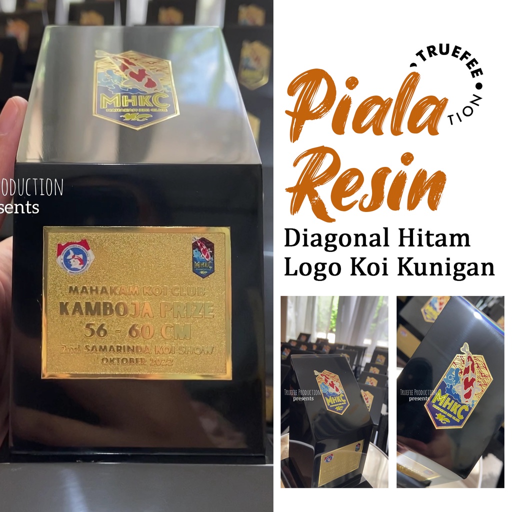 Jual PIALA RESIN DIAGONAL HITAM CUSTOM LOGO DAN TULISAN PLAT KUNINGAN ...