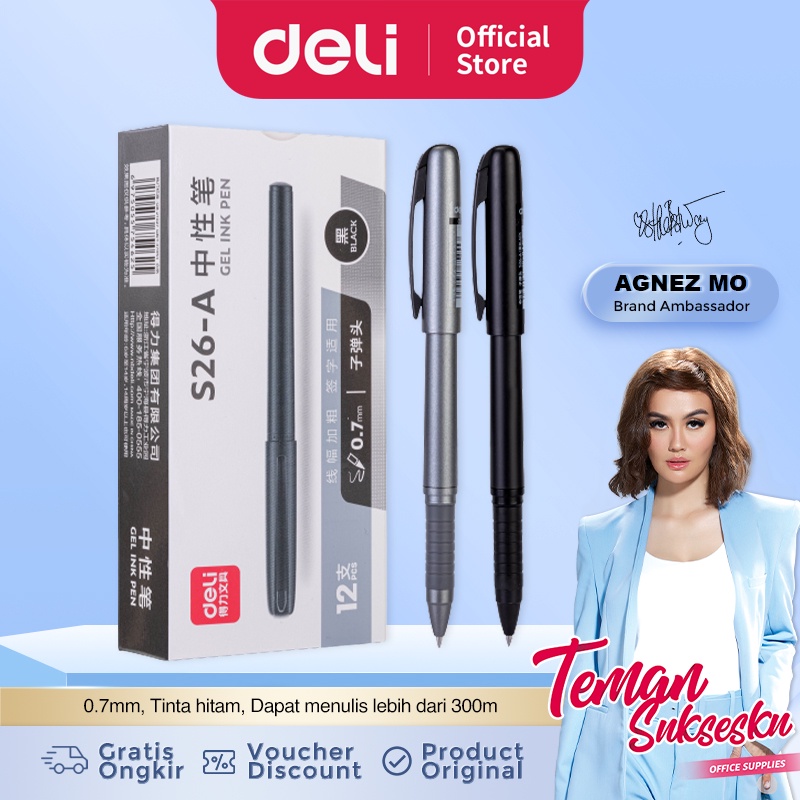 Jual Deli Office Gel Pen Pulpen Kantor 0.5/0.7/1mm Warna Tinta Hitam ...