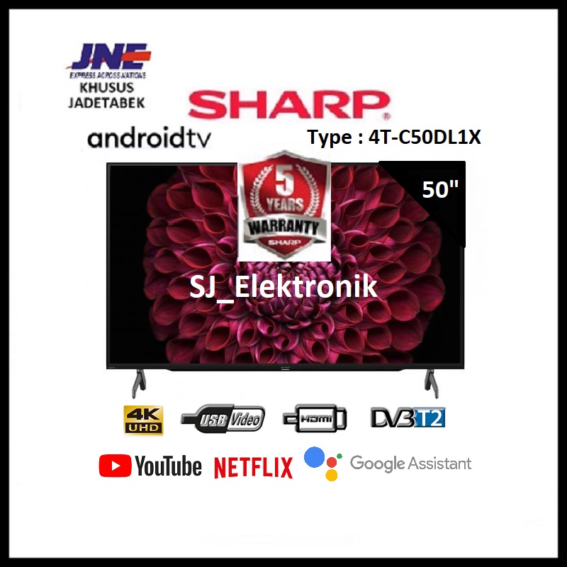 Jual LED TV Sharp 50 Inch 4T-C50DL1X - 50DL1X Android UHD 4K DVB-T2 ...
