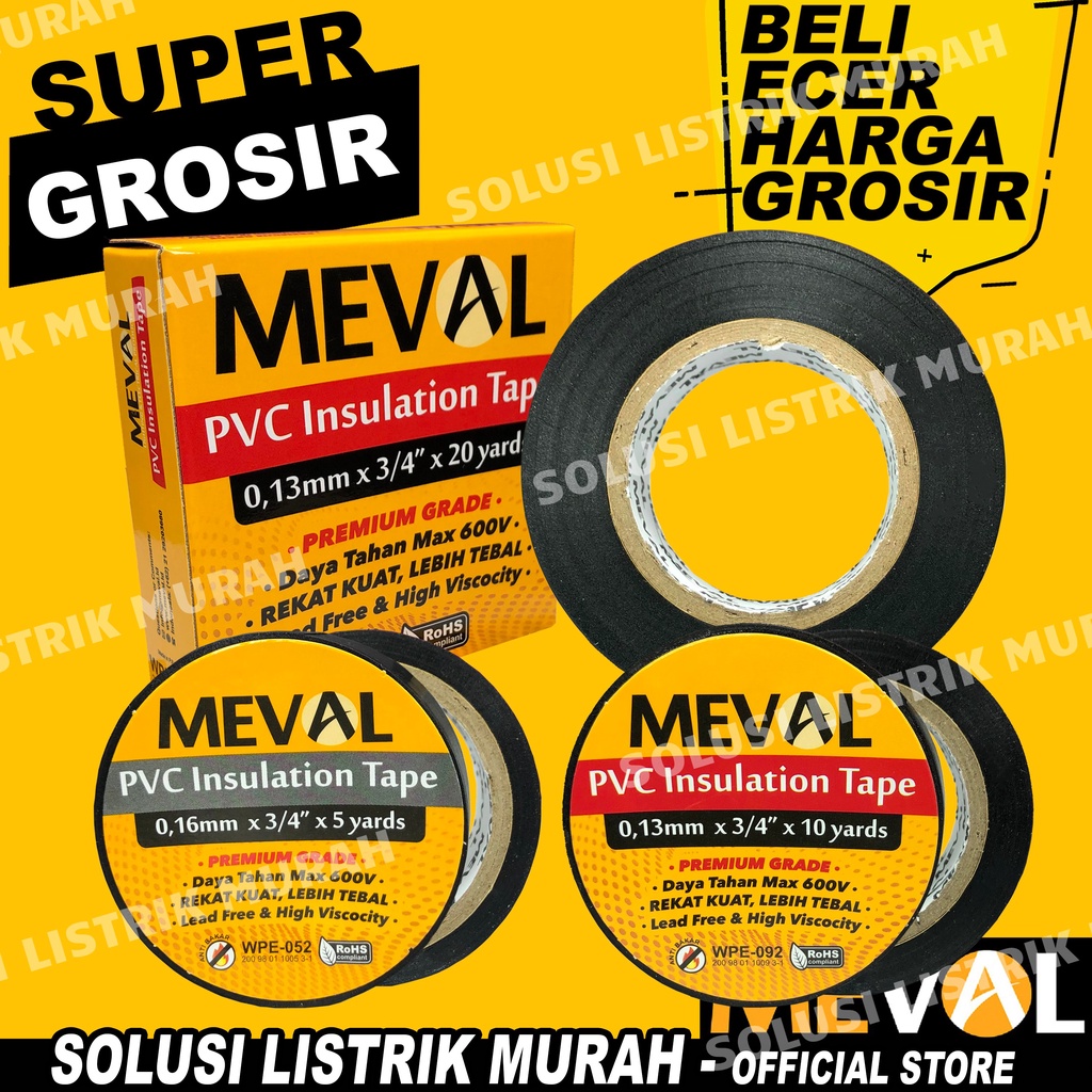 Jual MEVAL ISOLASI LISTRIK PVC HITAM ELECTRICAL TAPE 3/4" X 20 YARD ...