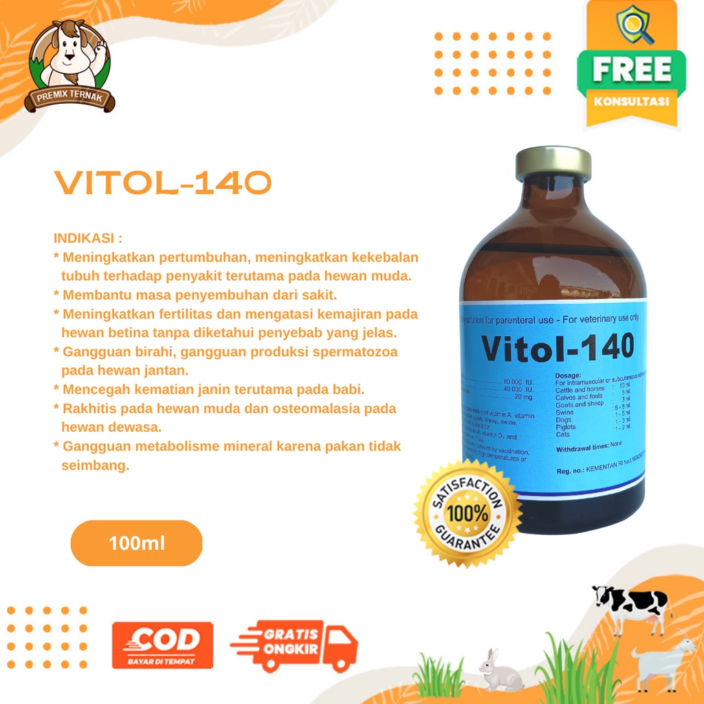 Jual VITOL 140 ISI 100ML - Vitamin ADE Hewan Perbaiki Kondisi & Produktivitas Ternak Sapi ...