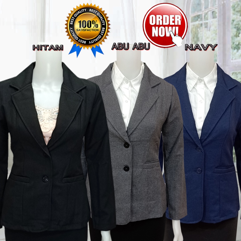 Jual Blazer Hitam Formal Kerja Kantor Wanita Kancing 2 / Jas / Blezer ...