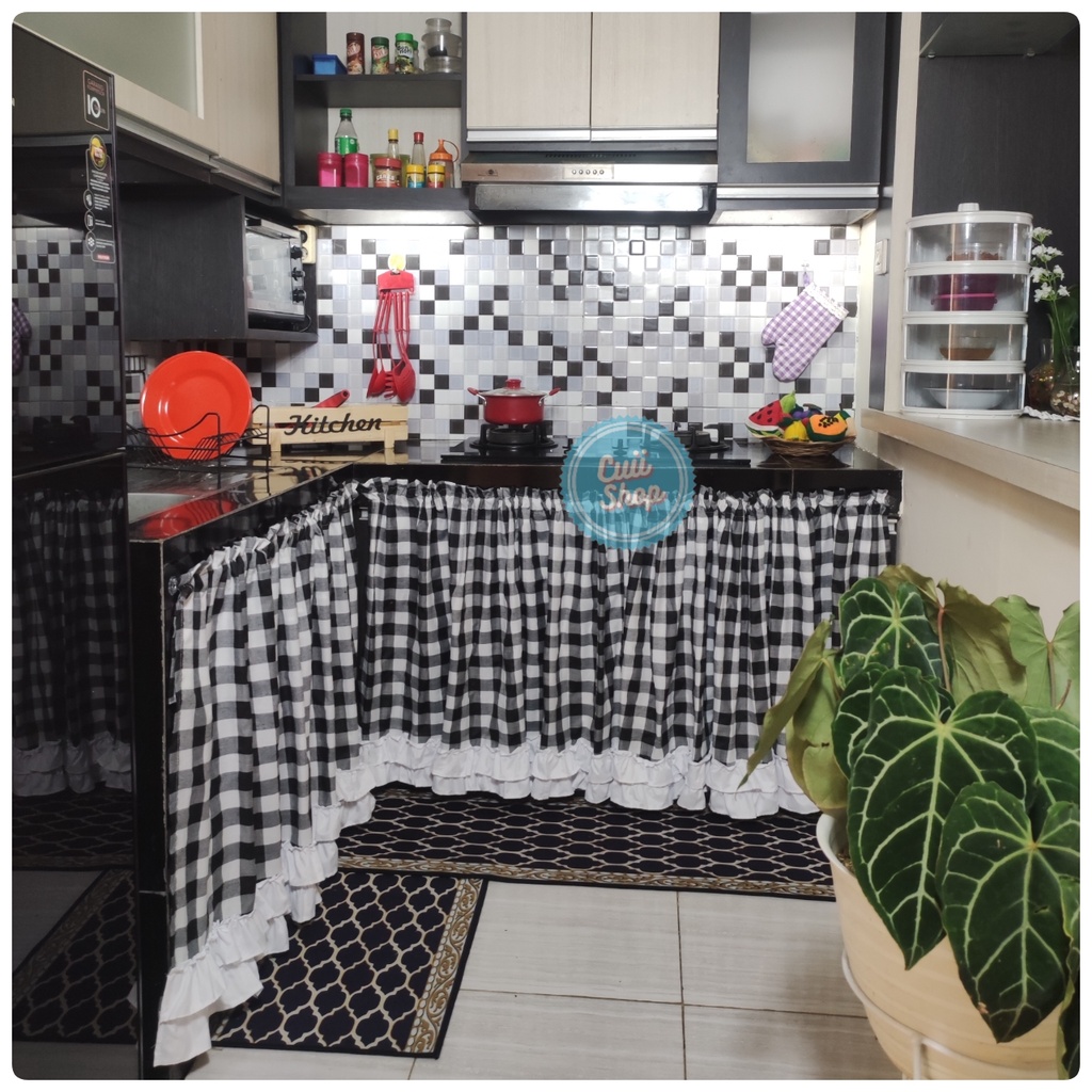 Jual Gorden KOLONG DAPUR/Meja Ruffle Bawah DOUBLE Polos Motif Kotak ...