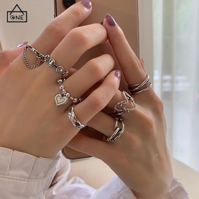 Jual COD ️7Pcs/Set Perhiasan Cincin Rantai Cinta Fashion Korea Vintage Adjustable Gaya Untuk ...