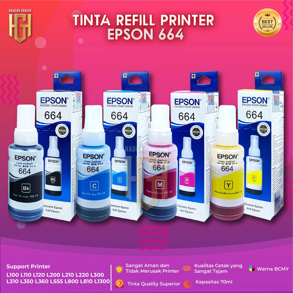 Jual 1 Set 4 Warna Tinta Epson 664 Refill 70ml Black Cyan Magenta Yellow Untuk Epson L100 L110 ...