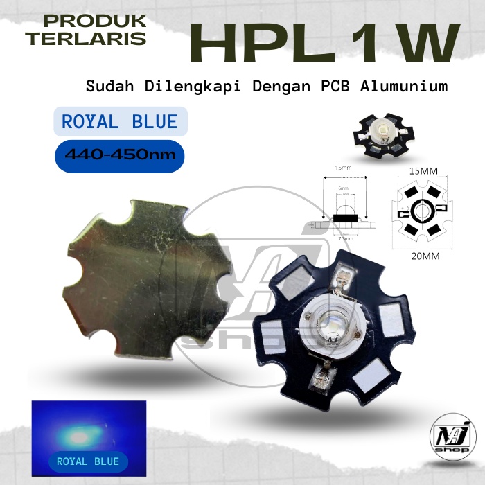 Jual LAMPU LED HPL HIGH POWER LED DIY 1 WATT WARNA ROYAL BLUE DENGAN ...