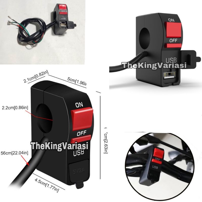 Jual Saklar Lampu Motor Plus USB 5V 2A Saklar On Off Charger USB ...