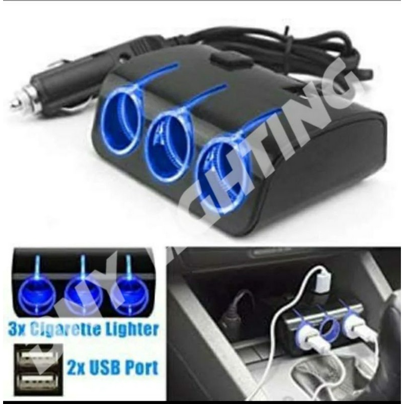 Jual Car Lighter Socket Adaptor USB Charger Splittet 3 Slot Cabang ...