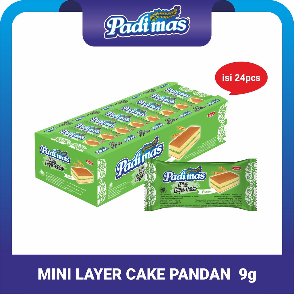 Jual Padimas Mini Layer Cake (Bolu Lapis) Pandan 9g - Box isi 24pcs ...