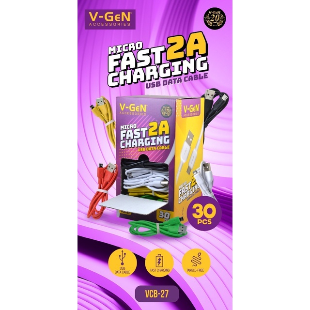 Jual Kabel Data MicroUSB V-GeN VCB-27 Fast Charging 2A 1 Box isi 30pcs ...
