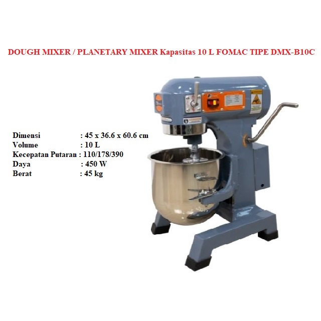 Jual Dough Mixer / Planetary Mixer Kapasitas 10L FOMAC TIPE DMX-B10C ...