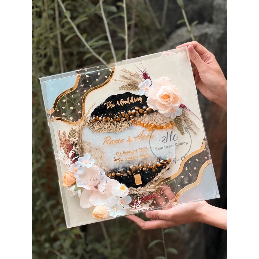 Jual New Mahar Abstract Geode Resin Bulat Size 35x35 Mahar Pernikahan ...