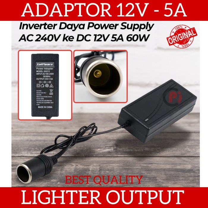 Jual Adaptor DC 12V 5A Power Supply Output Lighter Soket Female 60 Watt ...