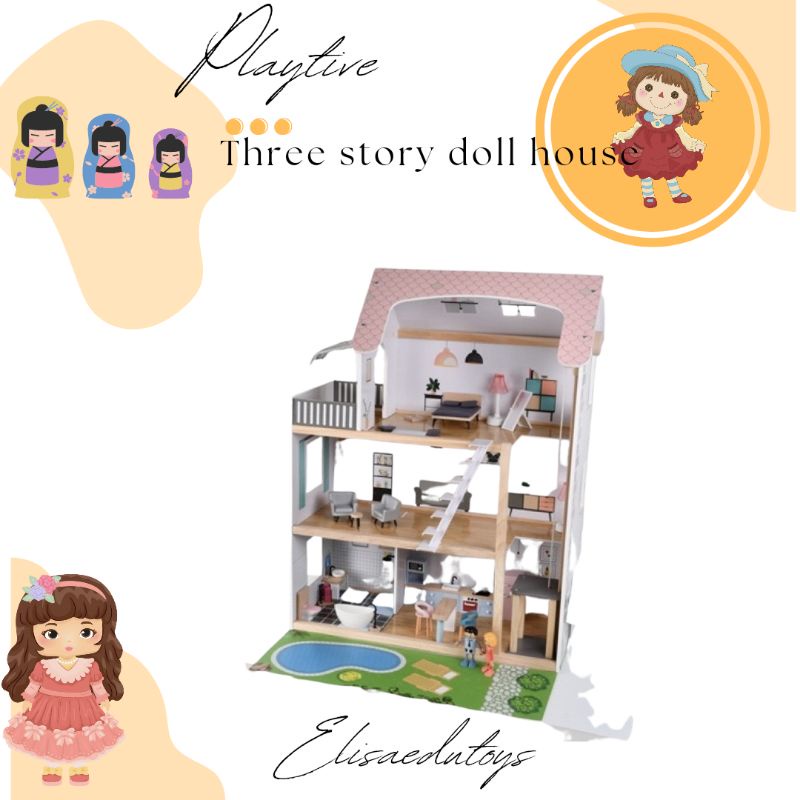Jual playtive wooden doll house mainan rumah rumahan | Shopee Indonesia