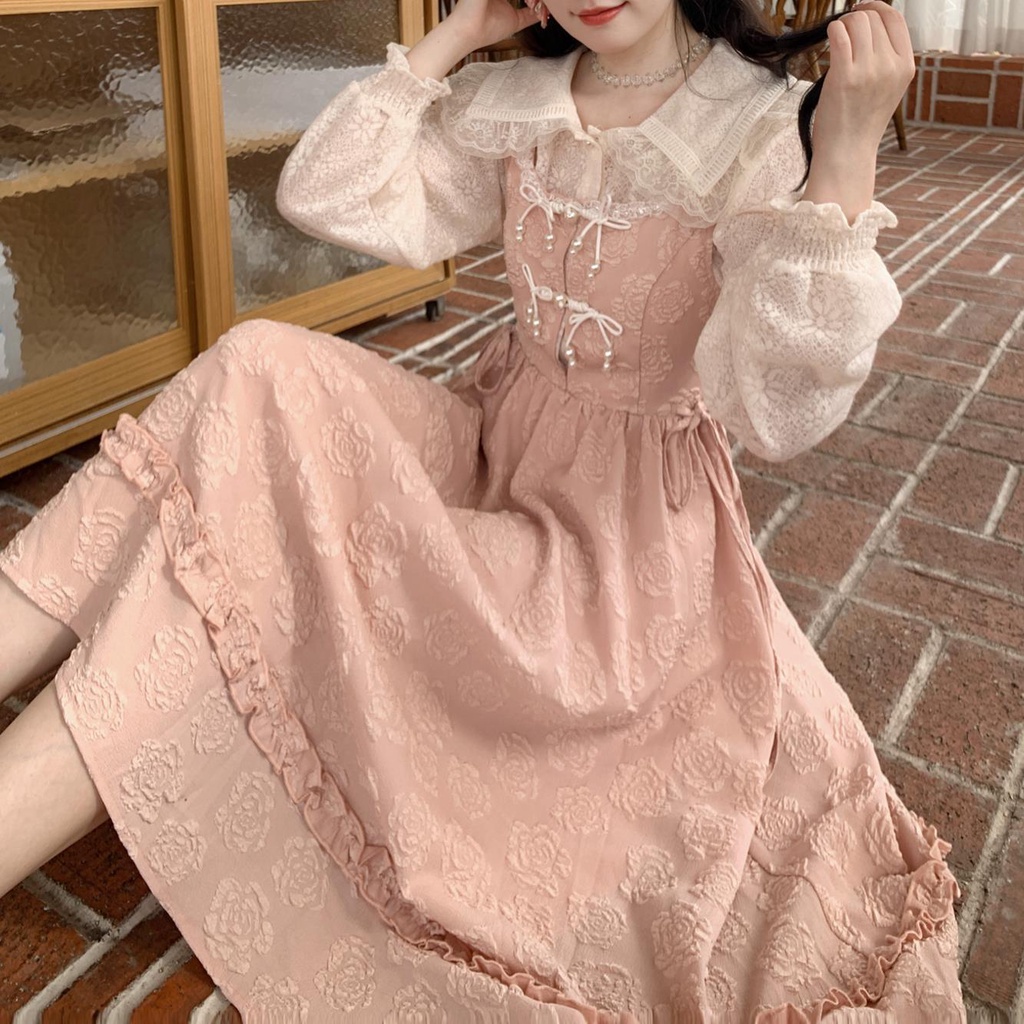 Jual Red Super Peri Temperamen Renda Top Suit Baru Musim Gugur Gaun ...