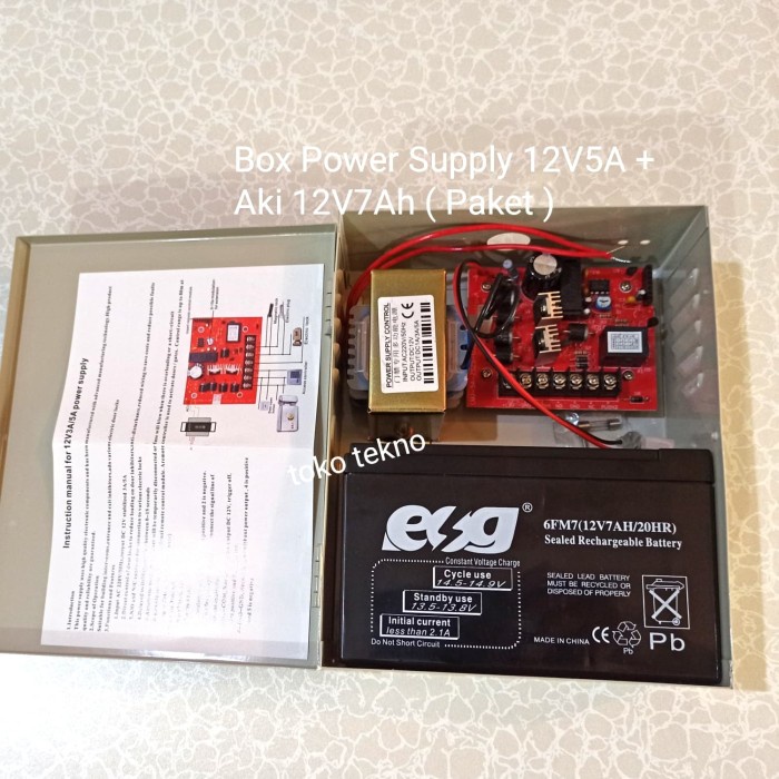 Jual Box Power Supply 12V 5A Psu 5A + Battery Aki Baterai 12V 7Ah ...