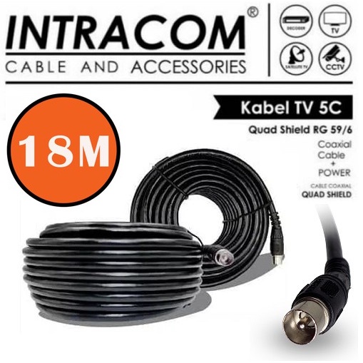 Jual Kabel Antena TV Digital 5C Coaxial Parabola CCTV + Jack Tv Panjang 18 Meter RG-6/U 2v-75 ...