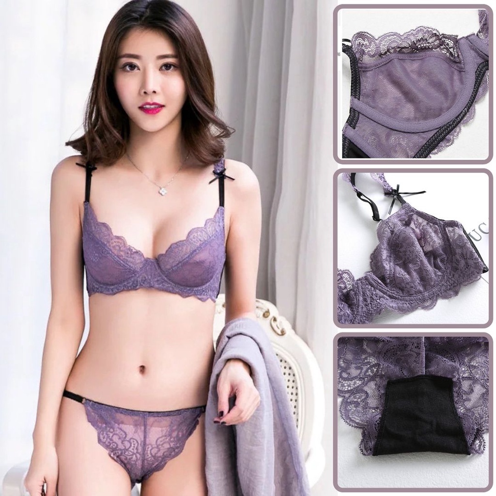 Jual CB416 bra beha set dengan celana dalam sexy G-string transparan tembus pandang tanpa busa ...