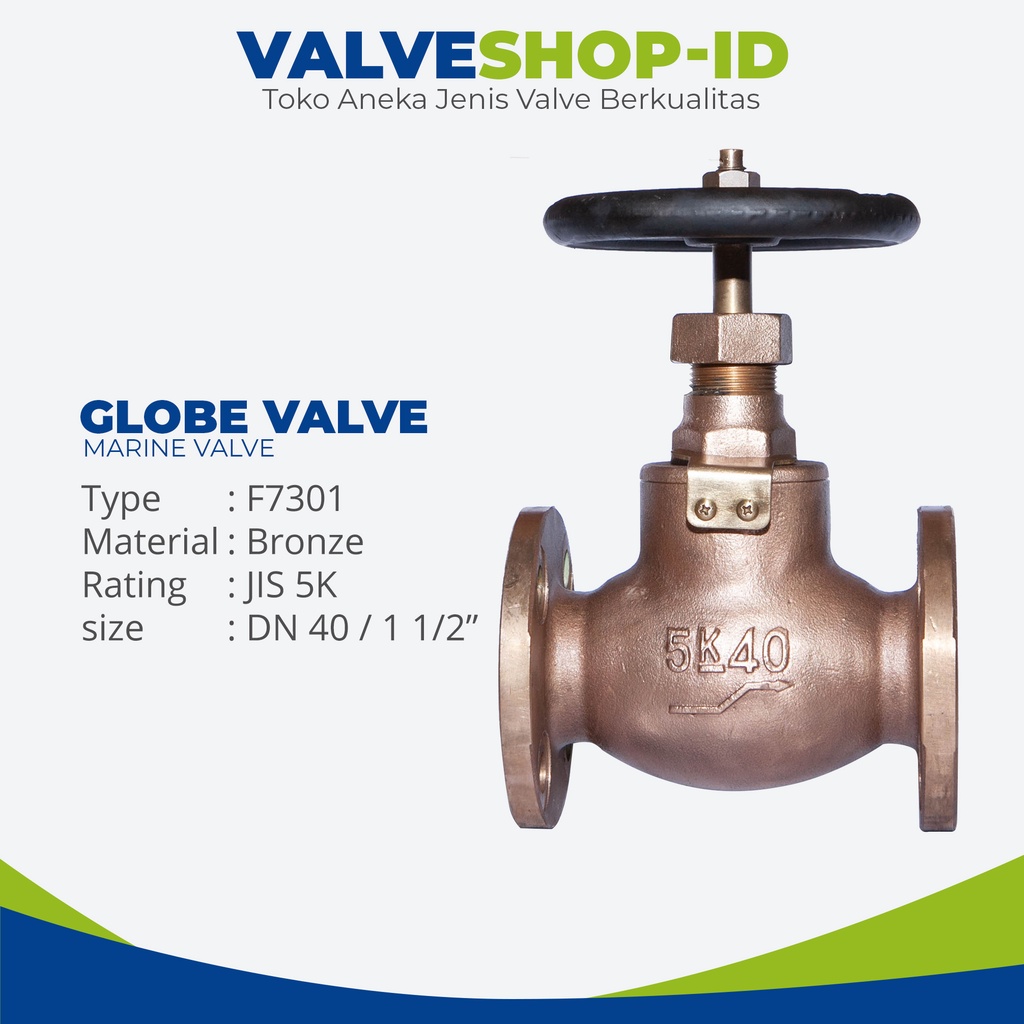 Jual Globe Valve Bronze JIS 5K DN40 1 1/2" Inch / [ F7301 ] Marine ...