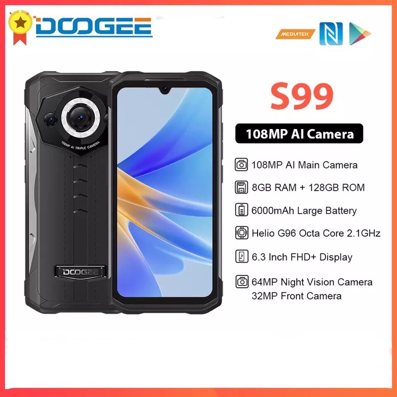 Jual Doogee S99 Rugged 8GB+128GB Night Vision 64MP Back Camera 108MP Mediatek Helio G96 Layar 6. ...