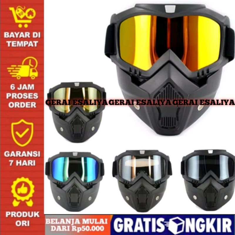 Jual Goggles Kacamata + Masker Full Face Helem Goggle Mask Helm Gun Ski ...