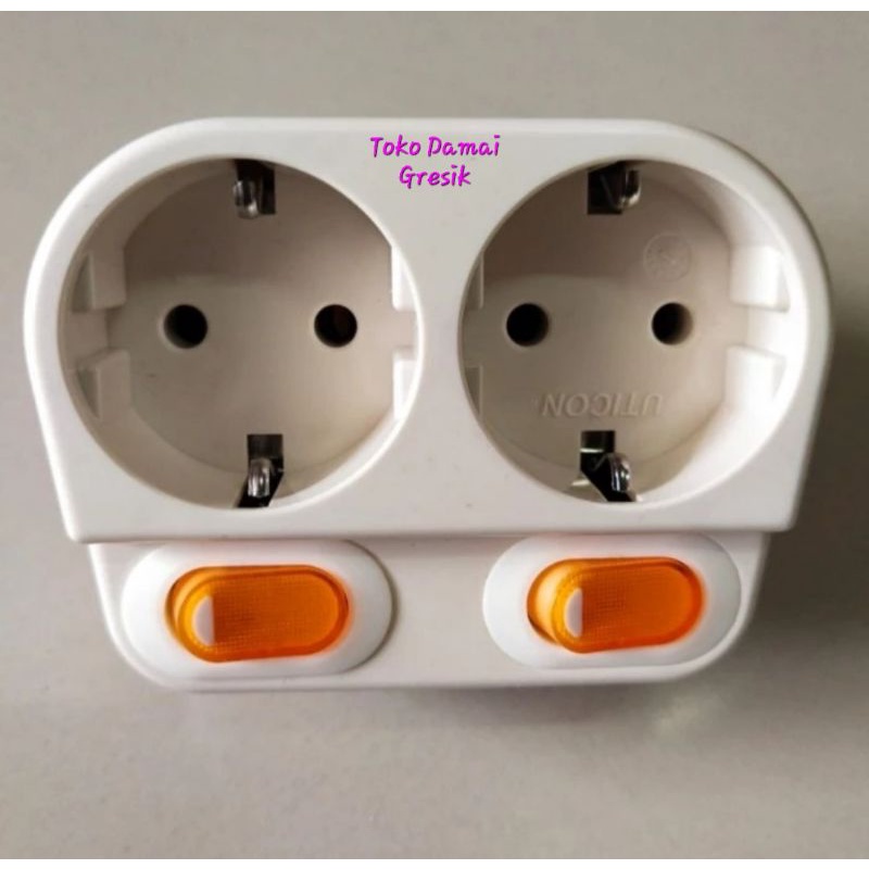 Jual Uticon Steker T stop kontak 2 lubang + saklar S 128 SW | Shopee ...