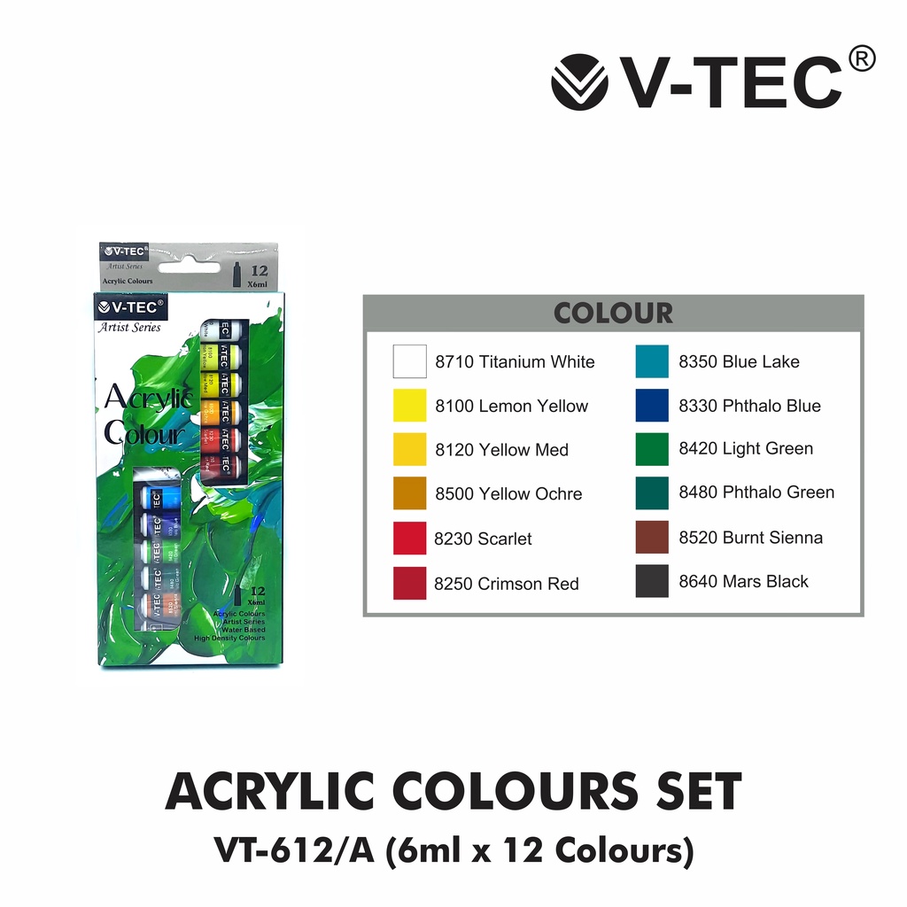 Jual Acrylic colour / Cat Air Acrylic Isi 12 warna - 18 warna 6ml Vtec ...