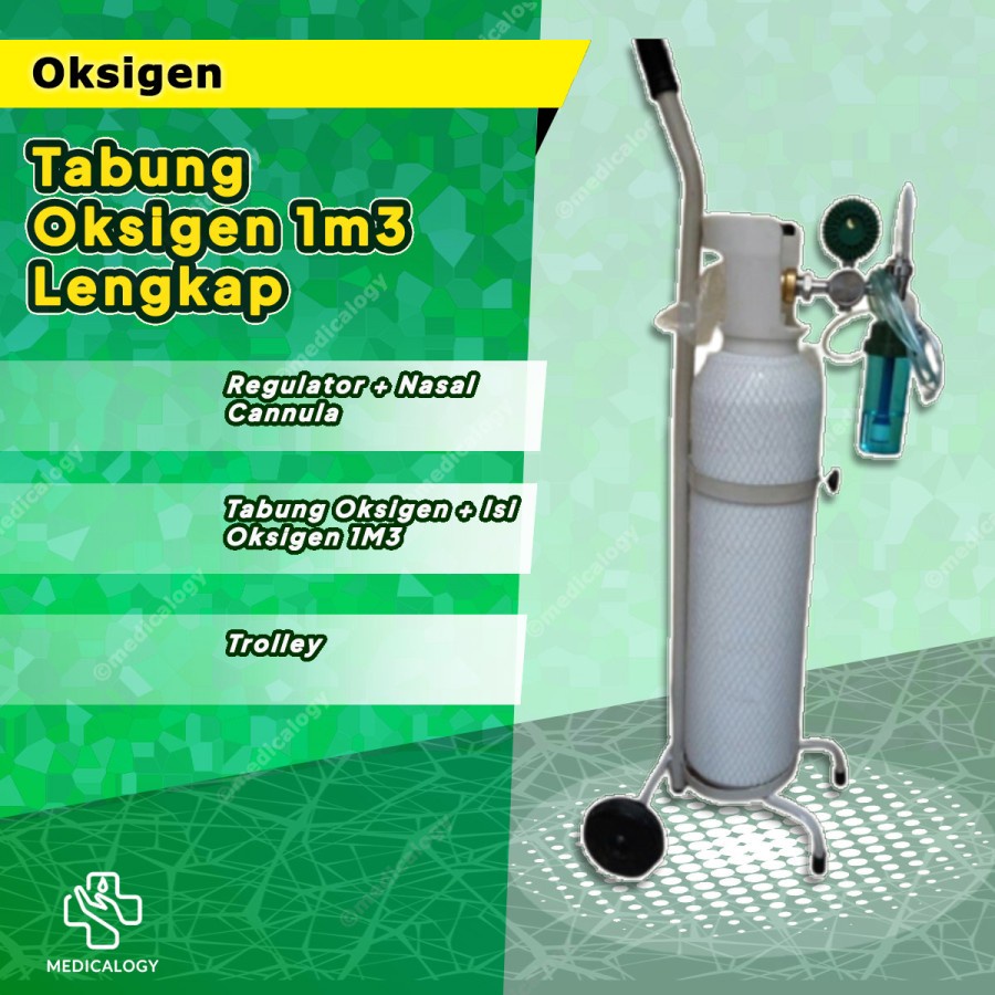 Jual Tabung Oksigen 1m3 1 m 3 Satu Set Lengkap (Regulator, Oksigen, Isi, Troli) | Shopee Indonesia