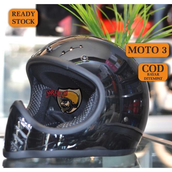 Jual HELM CUSTOM MOTO 3 BLACK DOFF / HELM RETRO ( MR HELM ) | Shopee ...