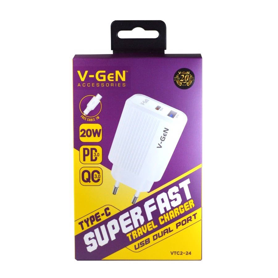 Jual Adaptor Charger V-GeN VTC2-24 Dual Fast Charging QC3.0 PD 20W Type C | Shopee Indonesia