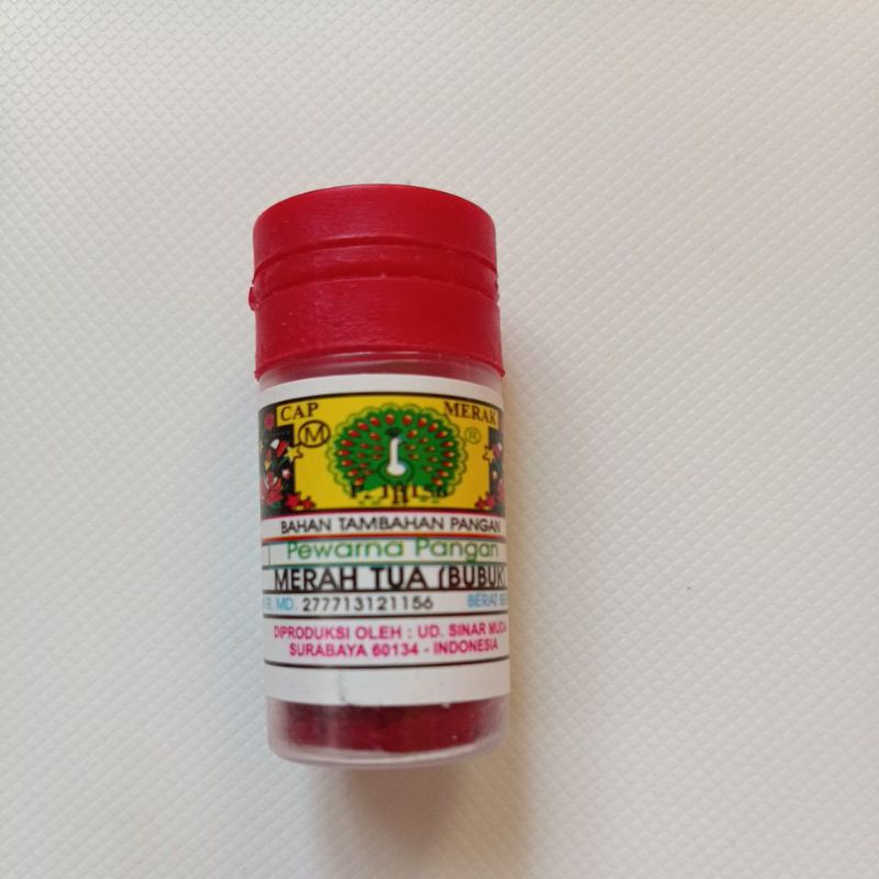 Jual KASUMBA/PEWARNA PANGAN BUBUK CAP MERAK WARNA MERAH TUA BOTOL 1,5g ...